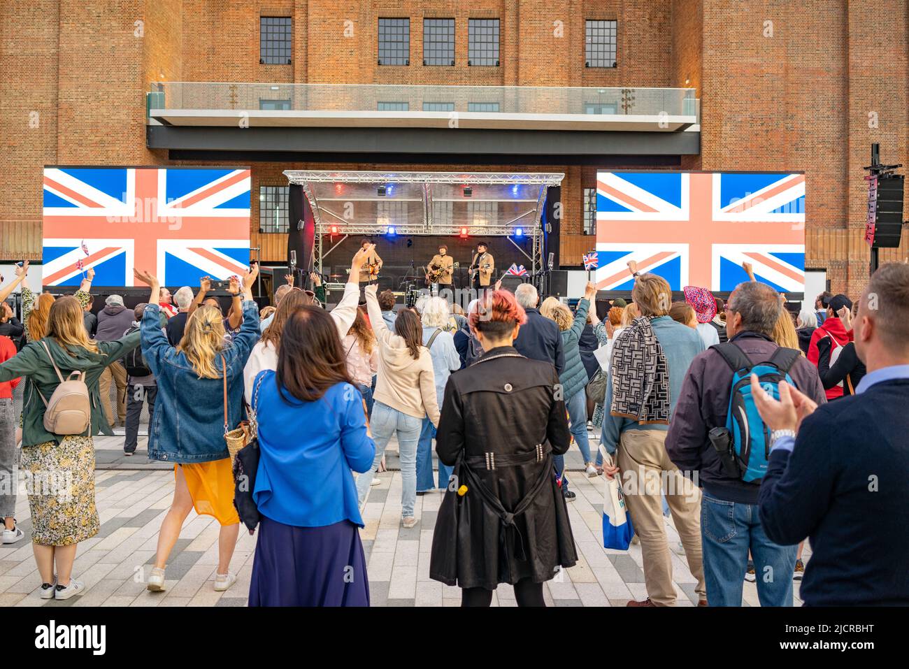 People celebrating the Queens Platinum Jubilee 2022 at Battersea Power ...