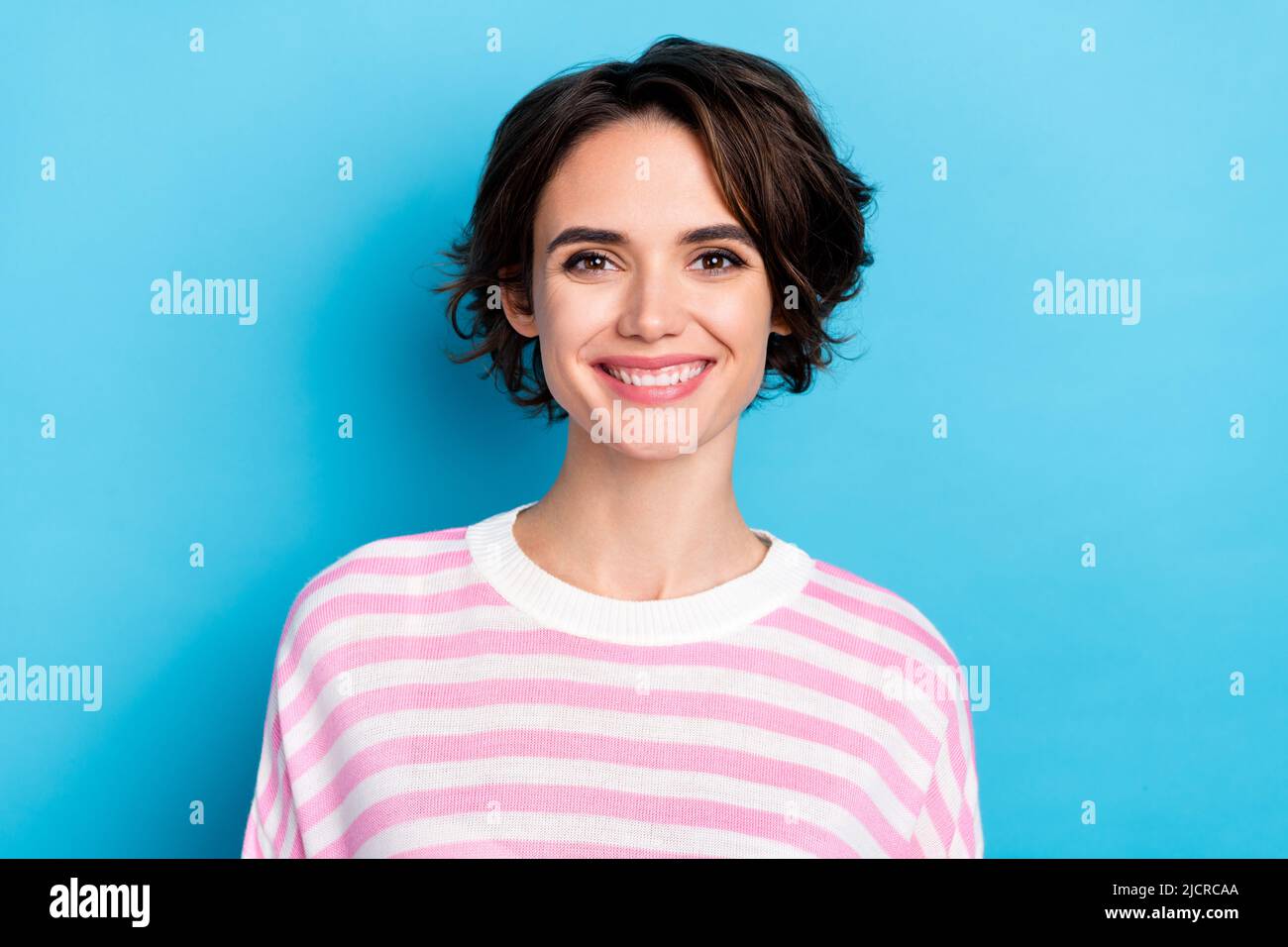 Photo of beautiful good mood smiling woman wear sweater walking summer ...