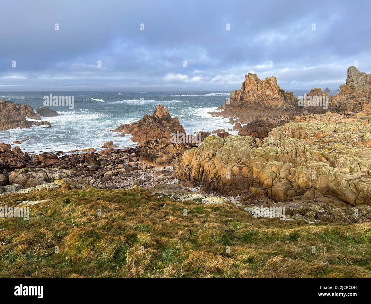 Ushan countryside scenery with sea and skyline on background, Brittany ...