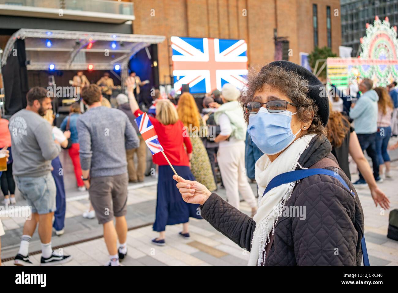 People celebrating the Queens Platinum Jubilee 2022 at Battersea Power ...