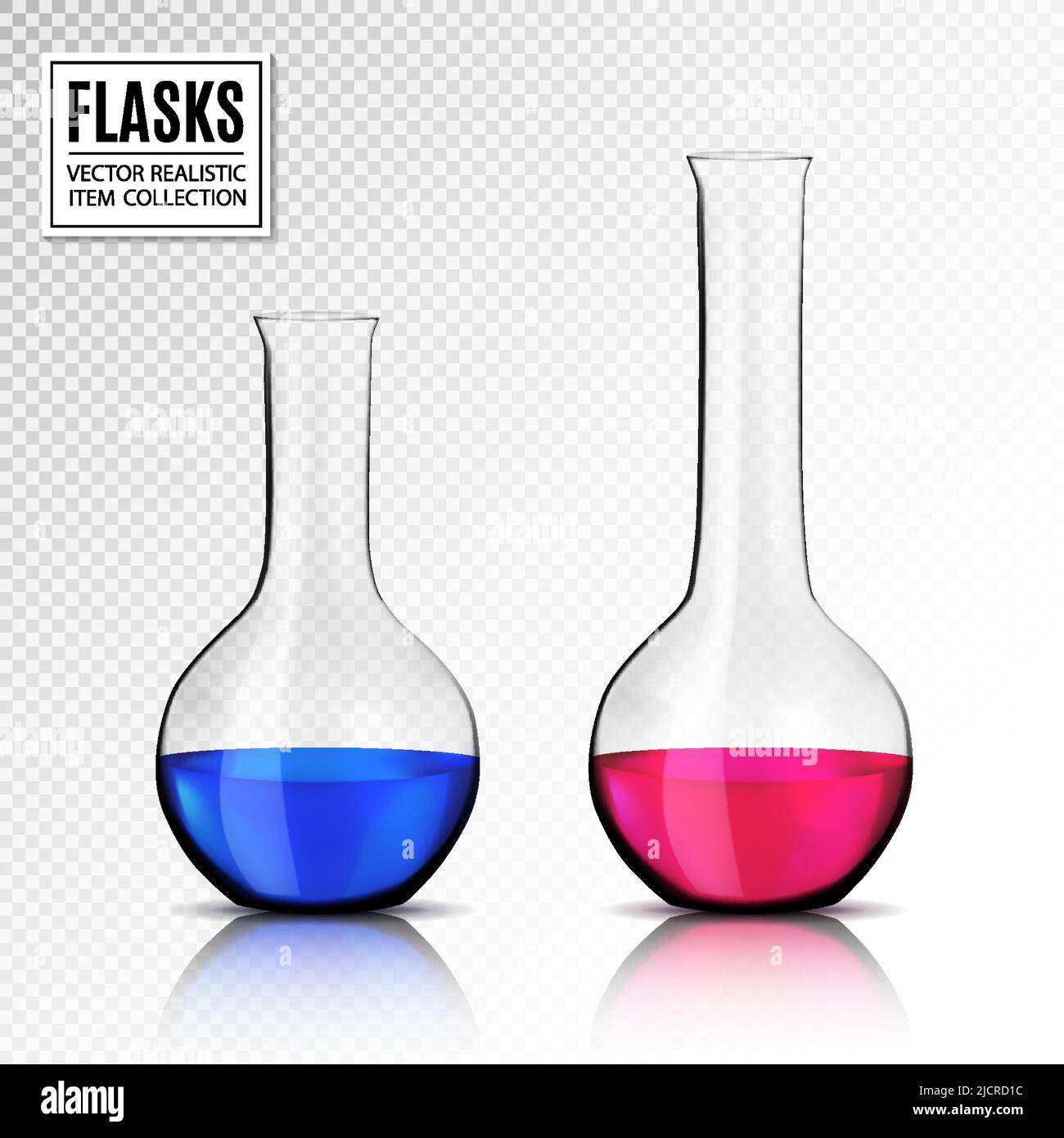 Vector transparent round glass chemical flasks full off blue and rose ...