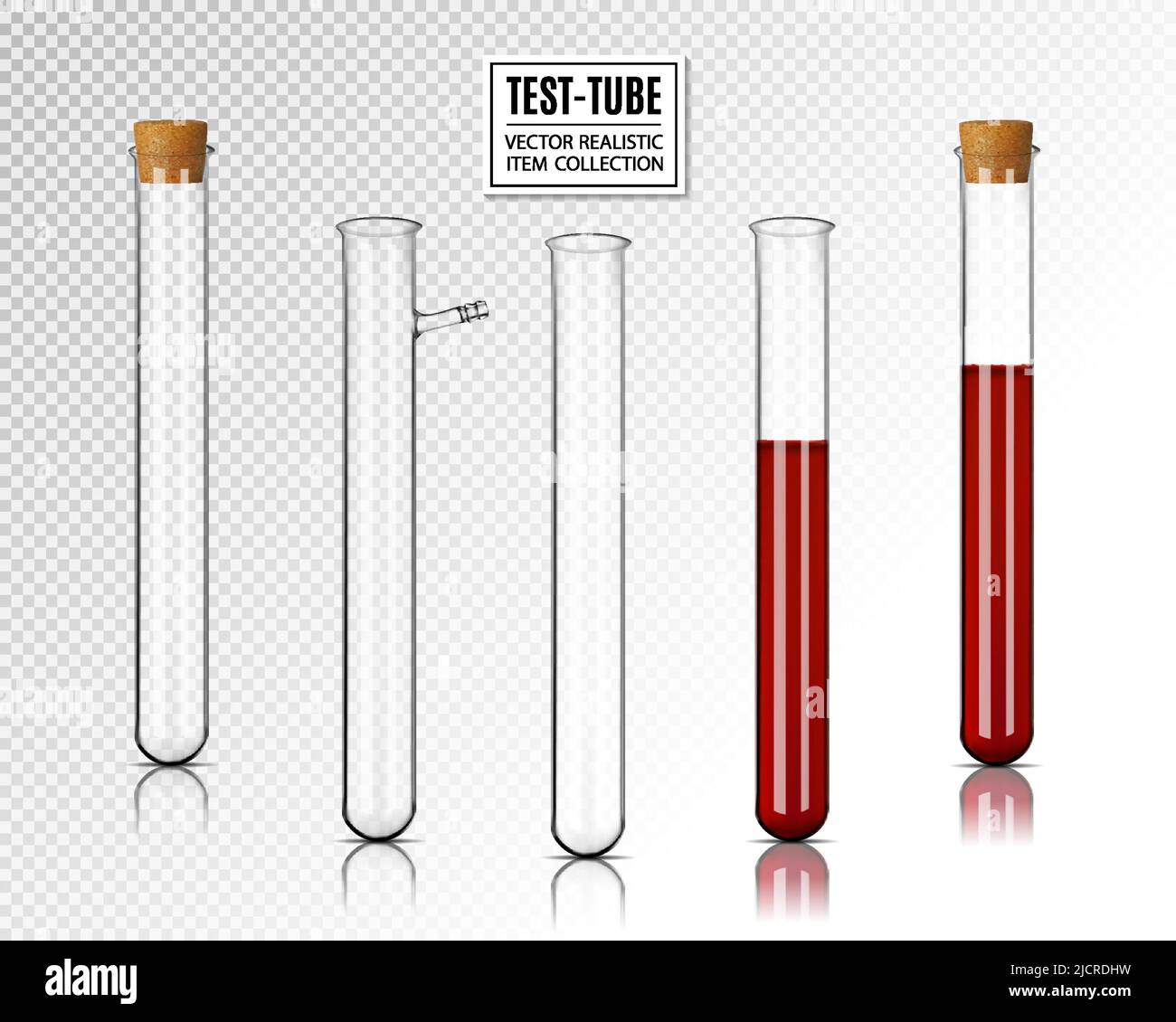 Realistic vector empty test tubes and test tubes with blood. With cork ...