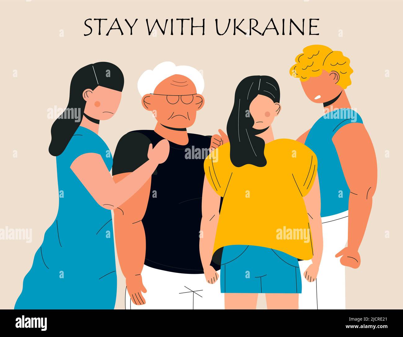 Sad people in clothes Ukrainian colors flag in war, support Ukraine ...