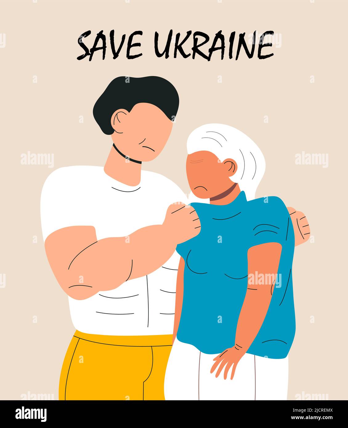 Sad people in clothes Ukrainian colors flag in war, support Ukraine ...