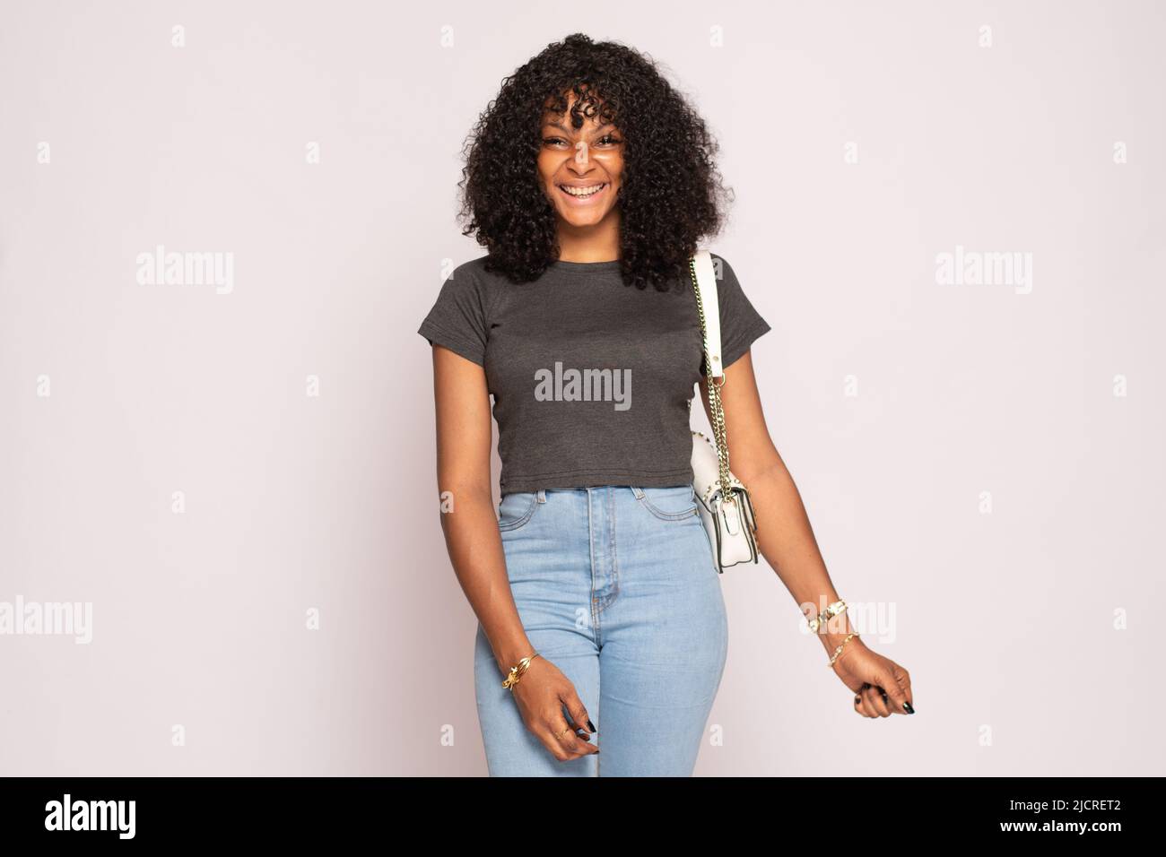 beautiful black lady feeling excited and happy Stock Photo - Alamy