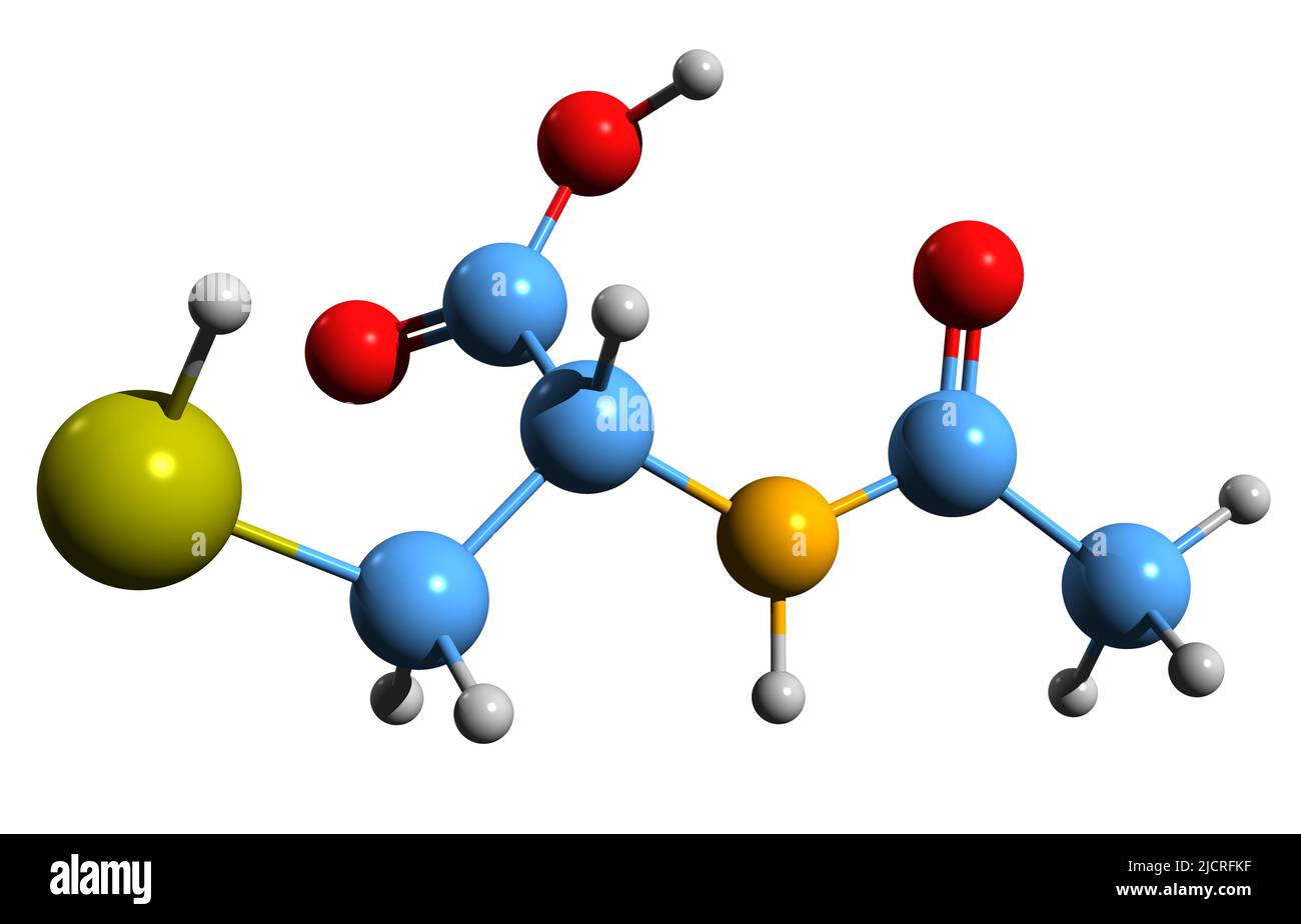 3D image of Acetylcysteine skeletal formula - molecular chemical ...