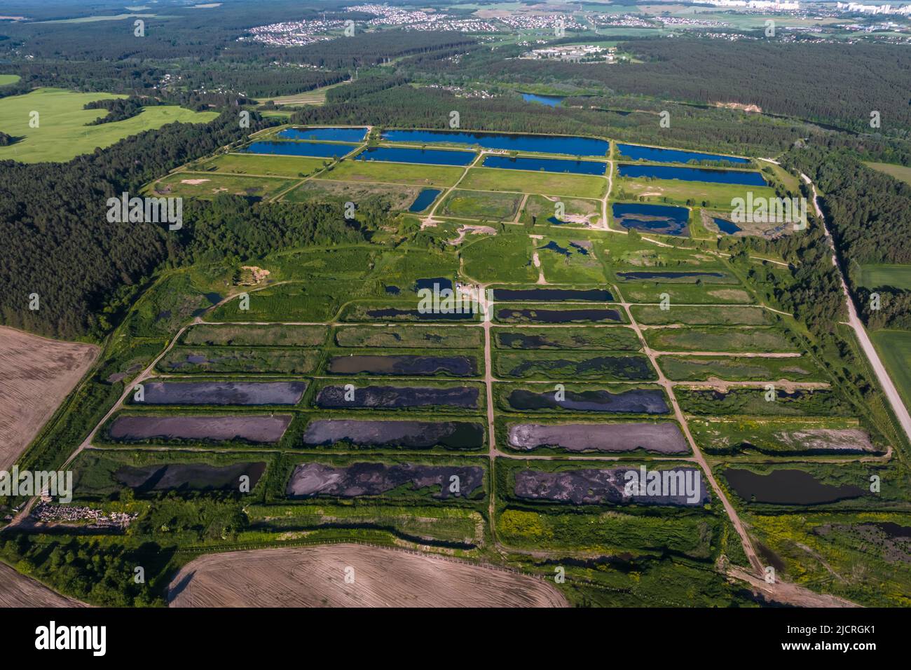 aerial view of lake at sewage treatment plant Stock Photo - Alamy