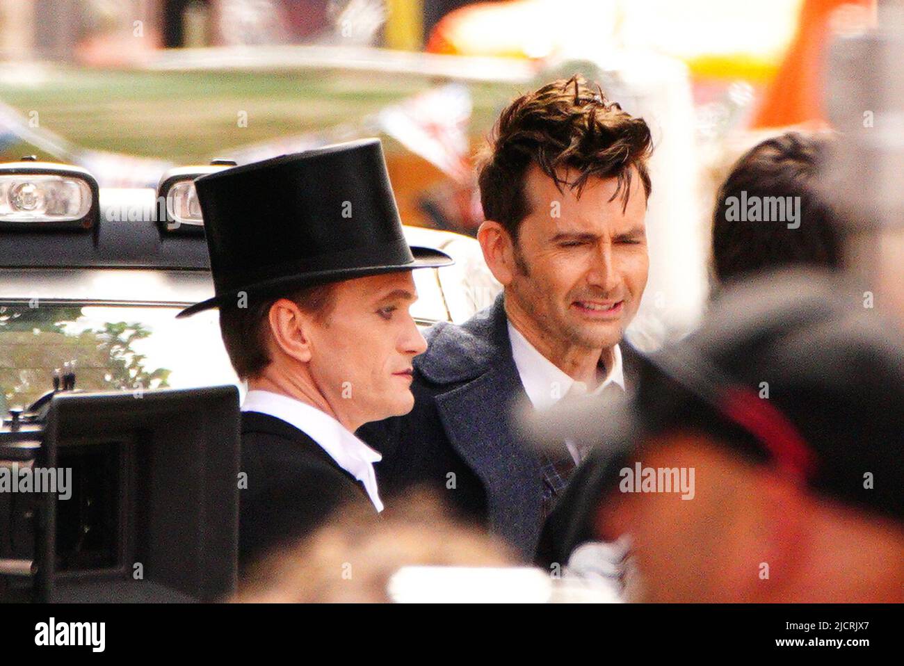 David Tennant (right) and Neil Patrick Harris during filming of Doctor ...