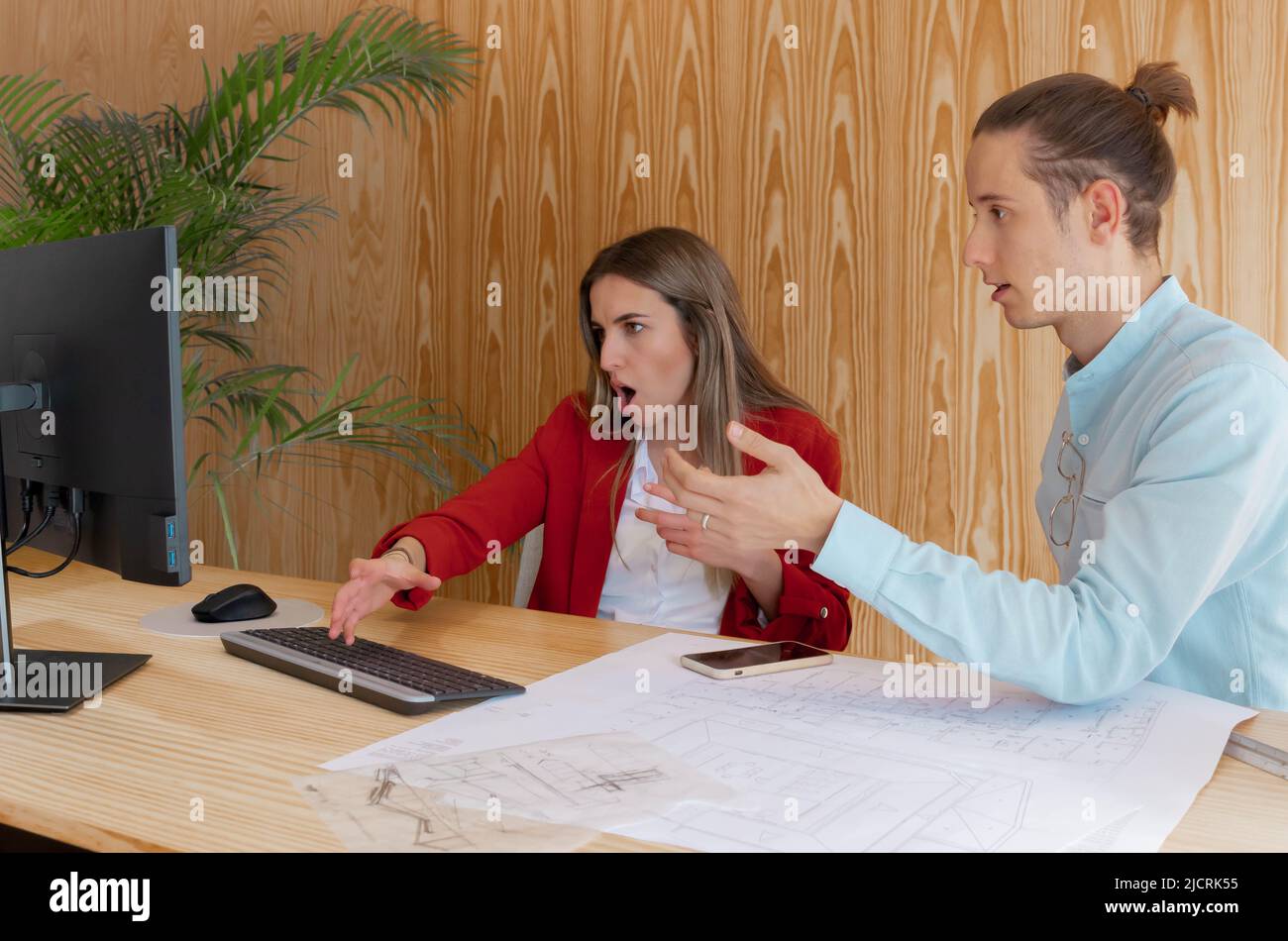 Angry workers arguing over different ideas with angry gesture watching ...