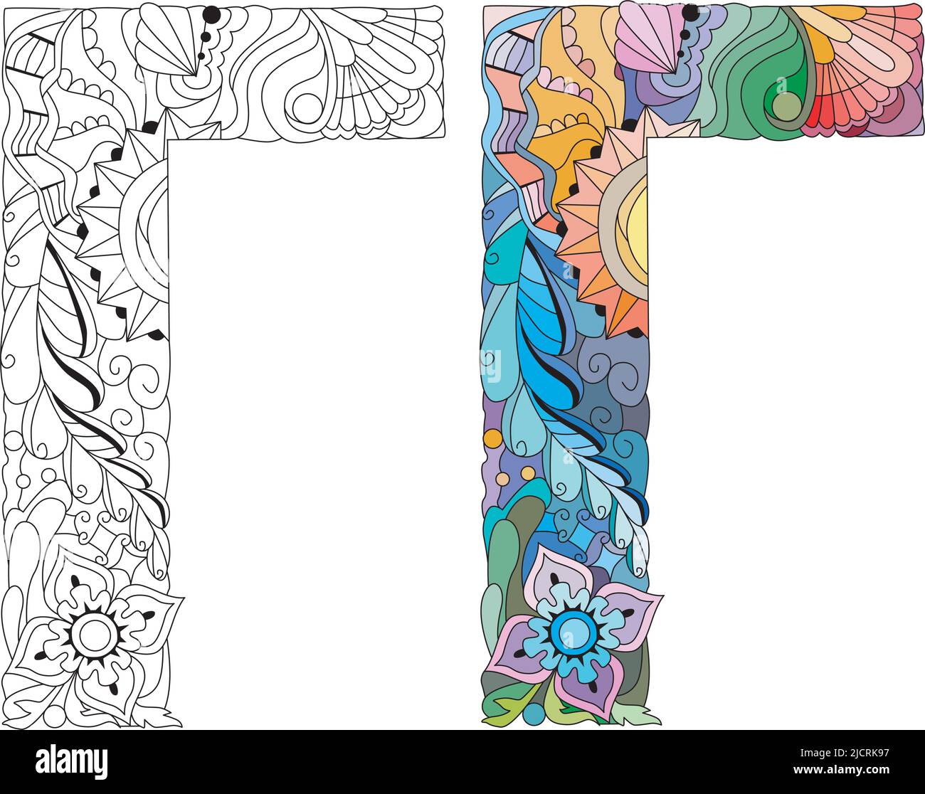 Hand-painted art design. Letter G cyrillic zentangle object. Color and ...