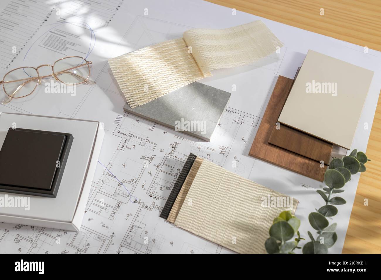 Flat lay design of creative interior design moodboard composition with ...