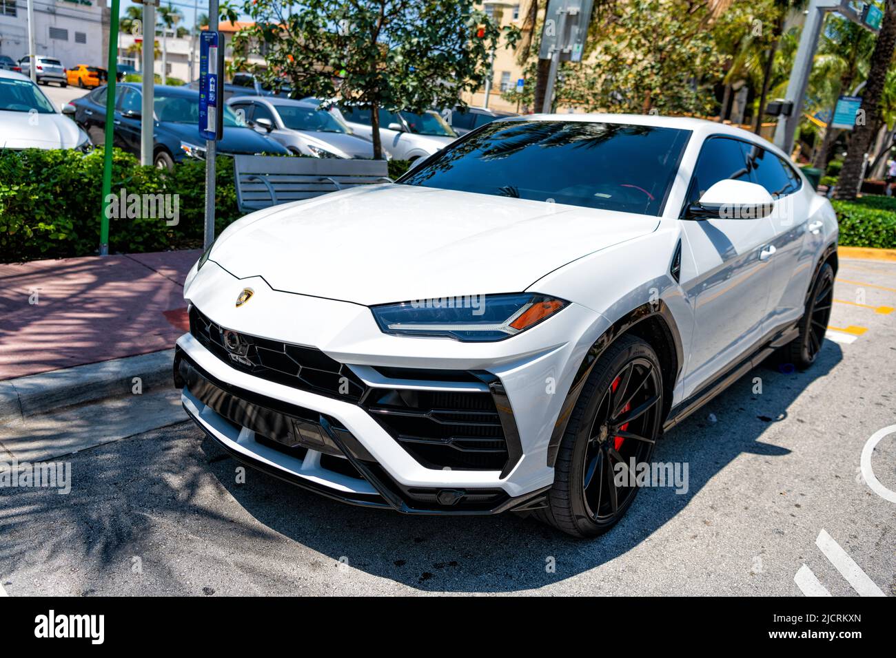 Miami Beach, Florida USA - April 14, 2021: white Lamborghini Urus Sedan ...