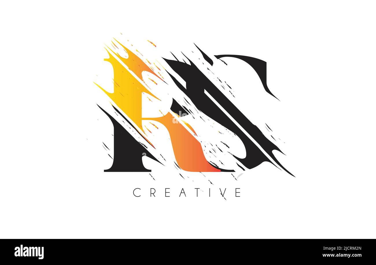 Black and Yellow RS Letter Logo with Vintage Grundge Cut Design ...