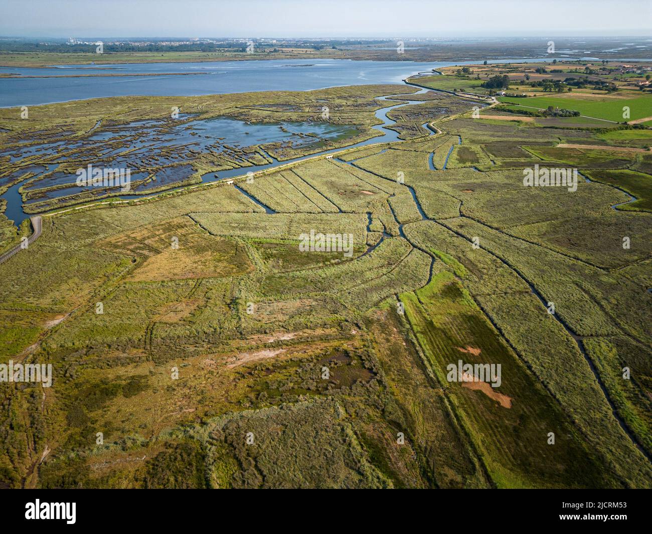 Aerial View of rural landscape near the Aveiro Lagoon at Murtosa ...