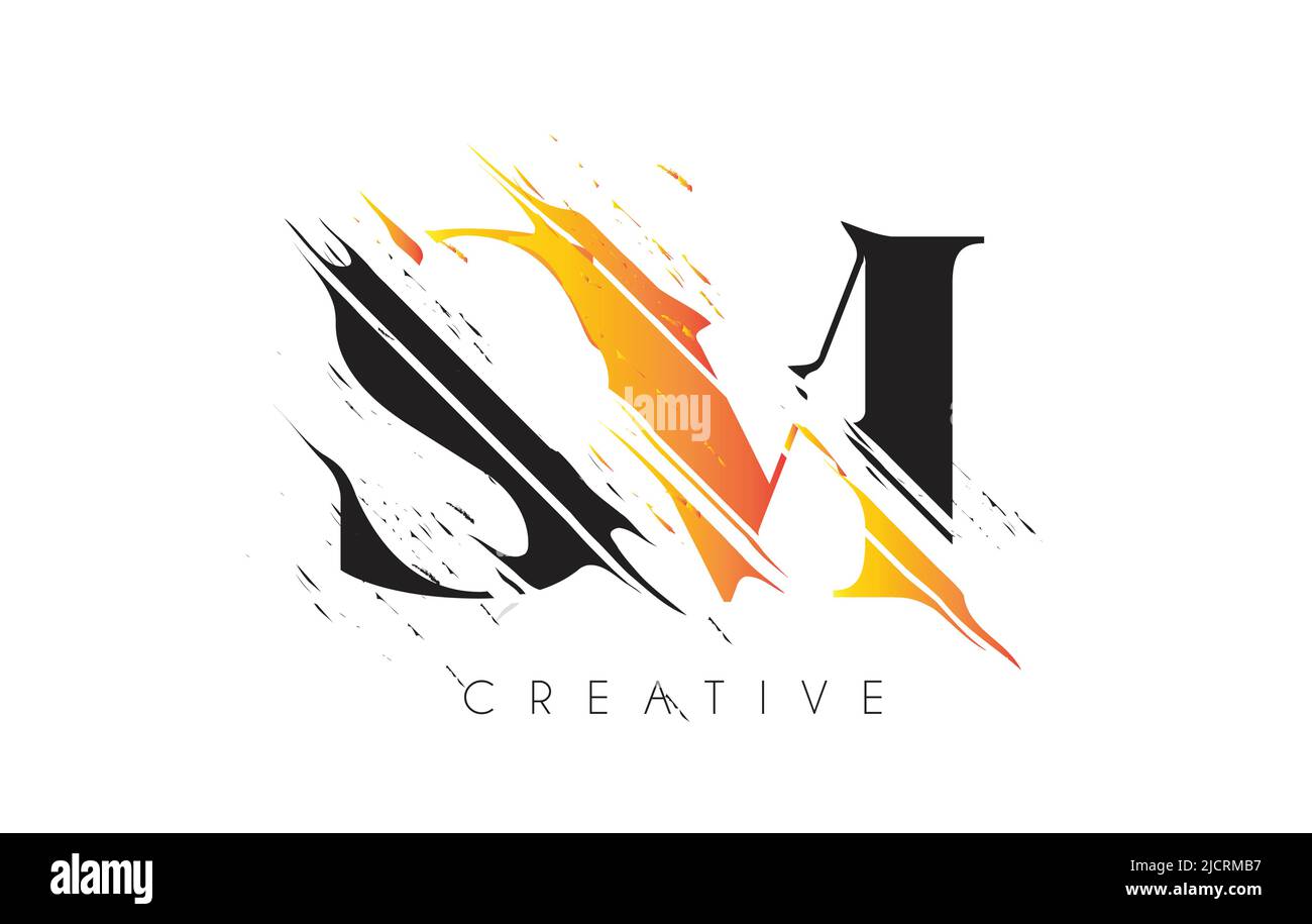 Black and Yellow SM Letter Logo with Vintage Grundge Cut Design ...