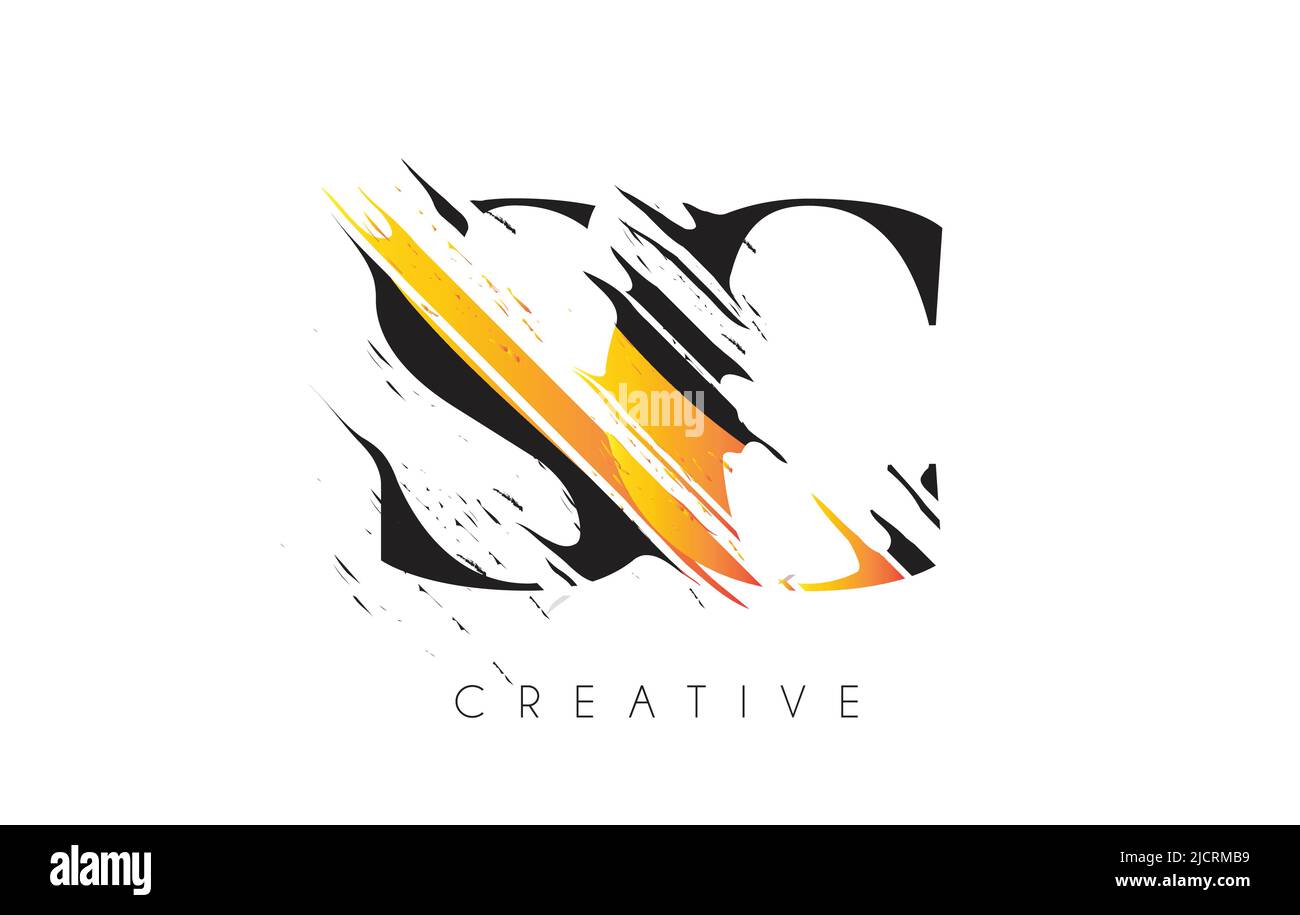 Black and Yellow SC Letter Logo with Vintage Grundge Cut Design ...