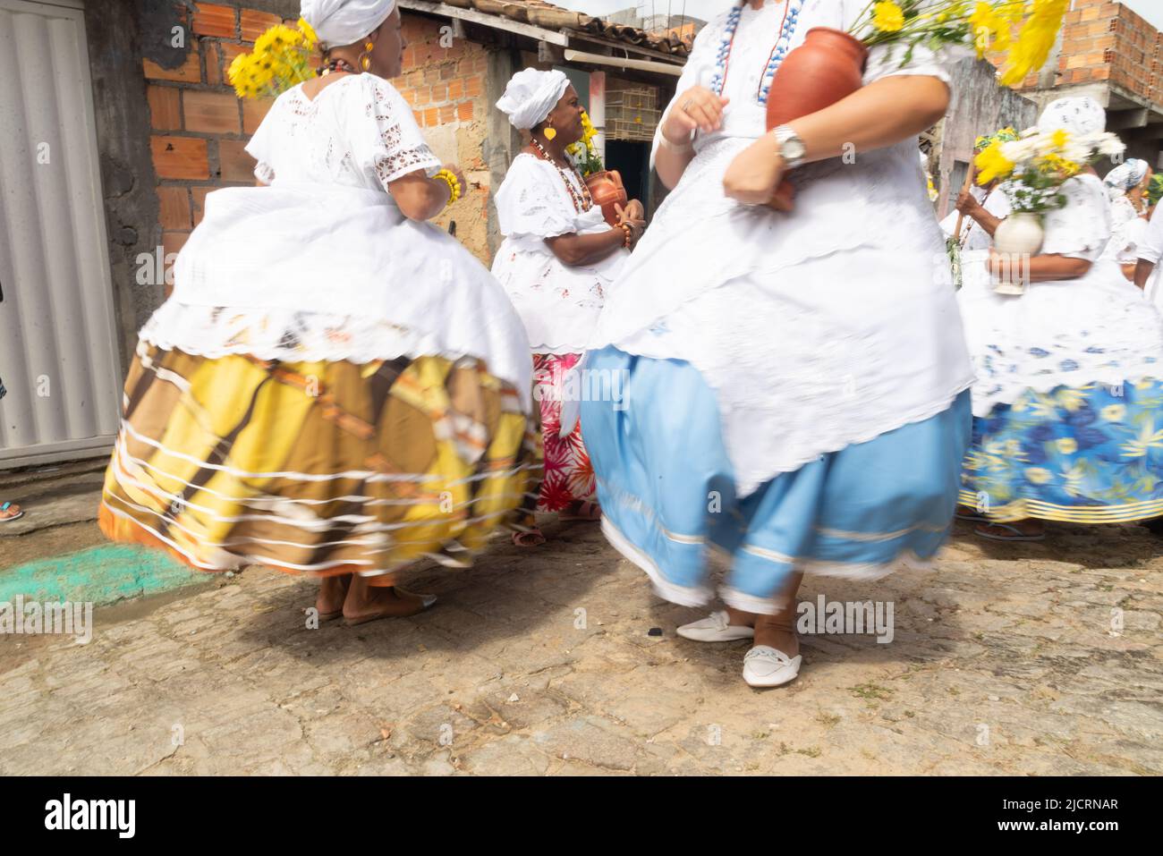 Saubara, Bahia, Brazil - June 12, 2020: Candomble members dancing and ...