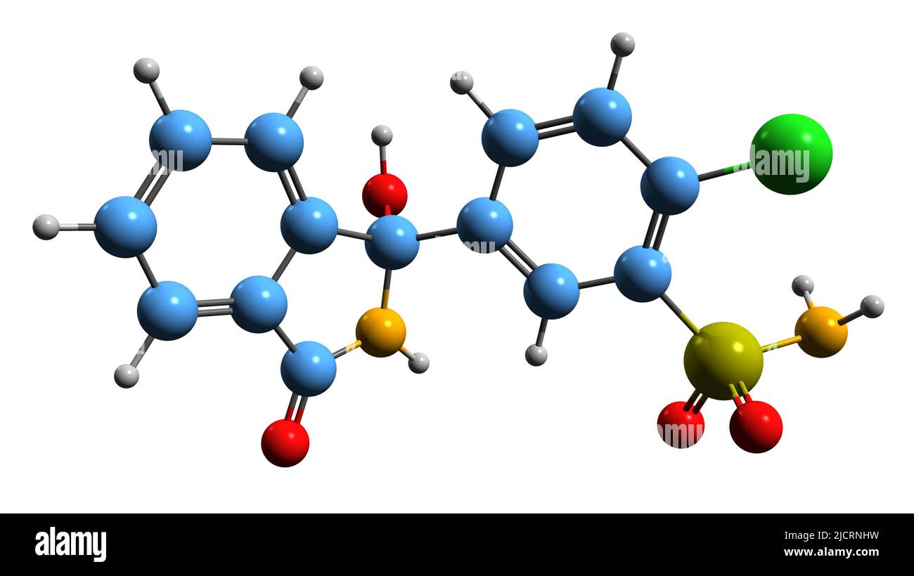 3D image of Chlortalidone skeletal formula - molecular chemical ...