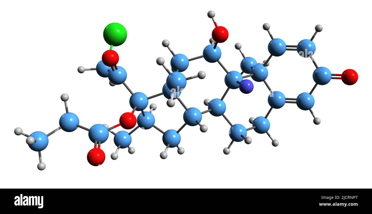 3D image of Clobetasol propionate skeletal formula - molecular chemical ...