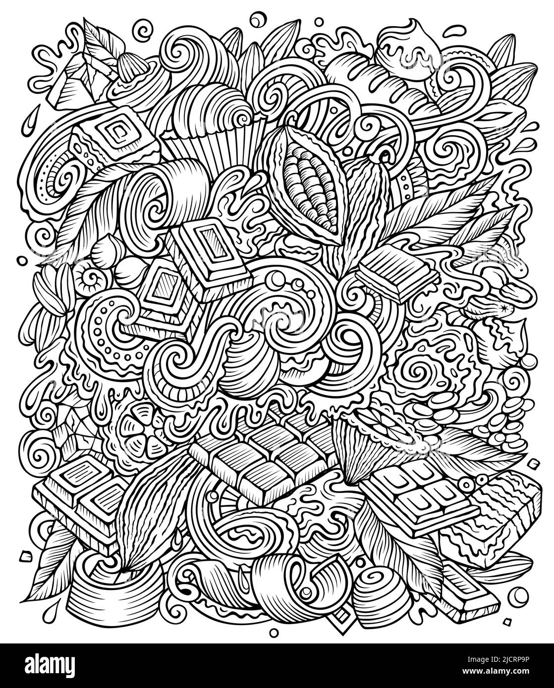 Chocolate hand drawn raster doodles illustration. Choco poster design ...