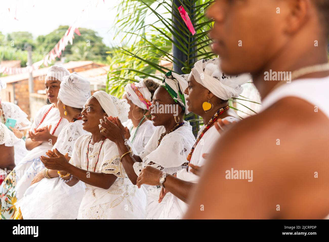 Saubara, Bahia, Brazil - June 12, 2020: Candomble members dancing and ...