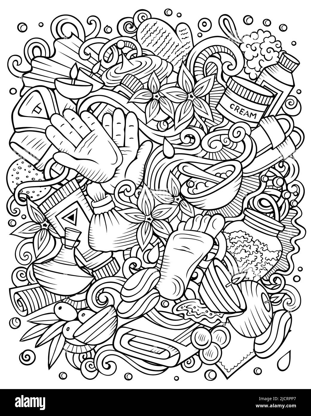 Massage hand drawn raster doodles illustration. Spa salon poster design ...