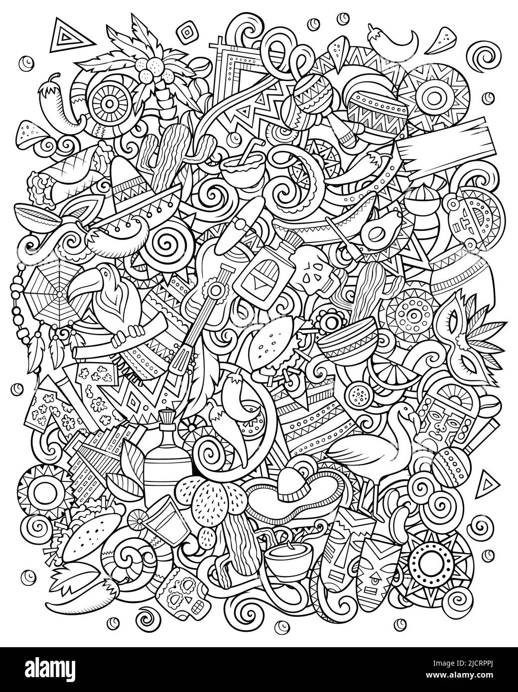 Cartoon raster color doodles Latin America illustration Stock Photo - Alamy