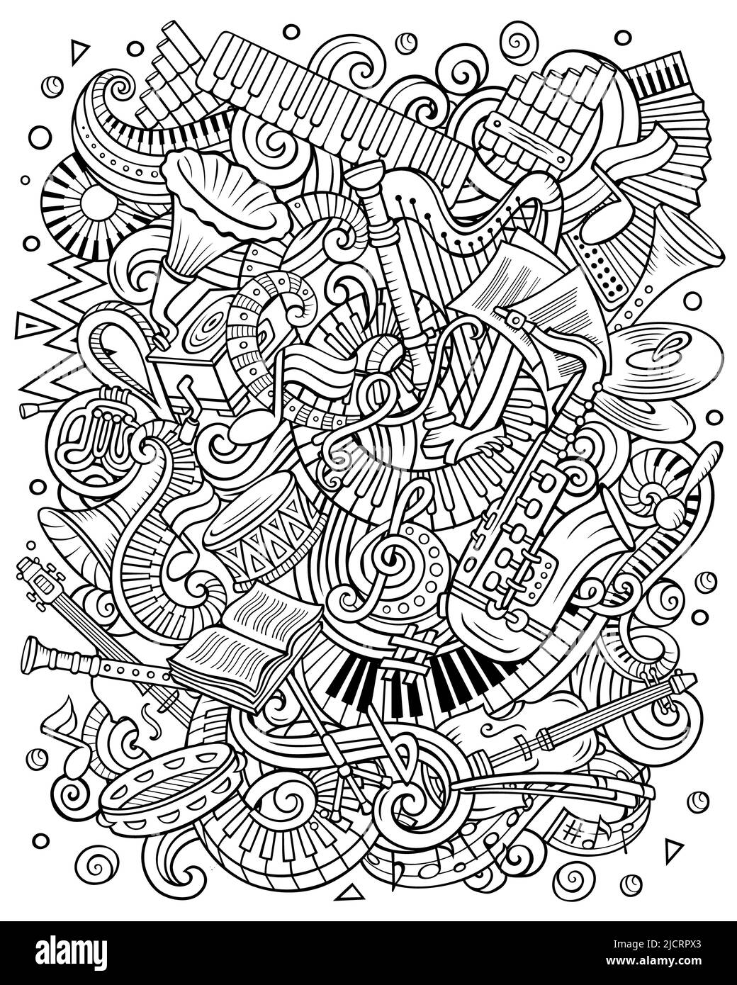 Cartoon raster doodles Classic music contour illustration Stock Photo ...