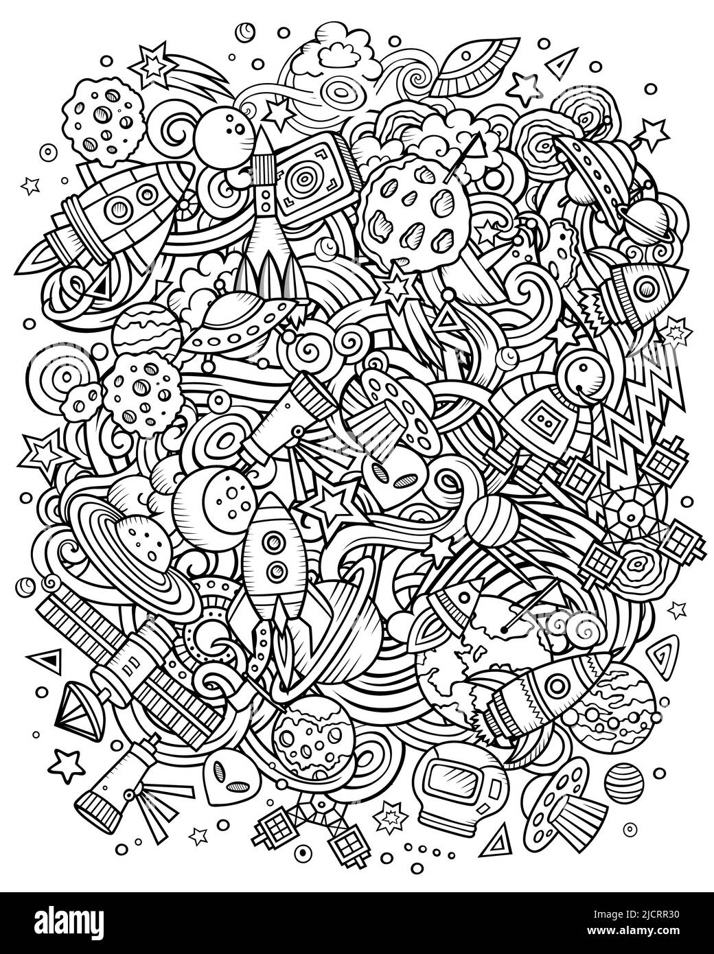 Cartoon raster doodles Space sketchy fun illustration Stock Photo - Alamy