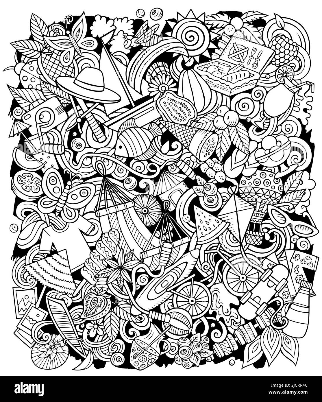 Summer cartoon raster doodles illustration Stock Photo - Alamy