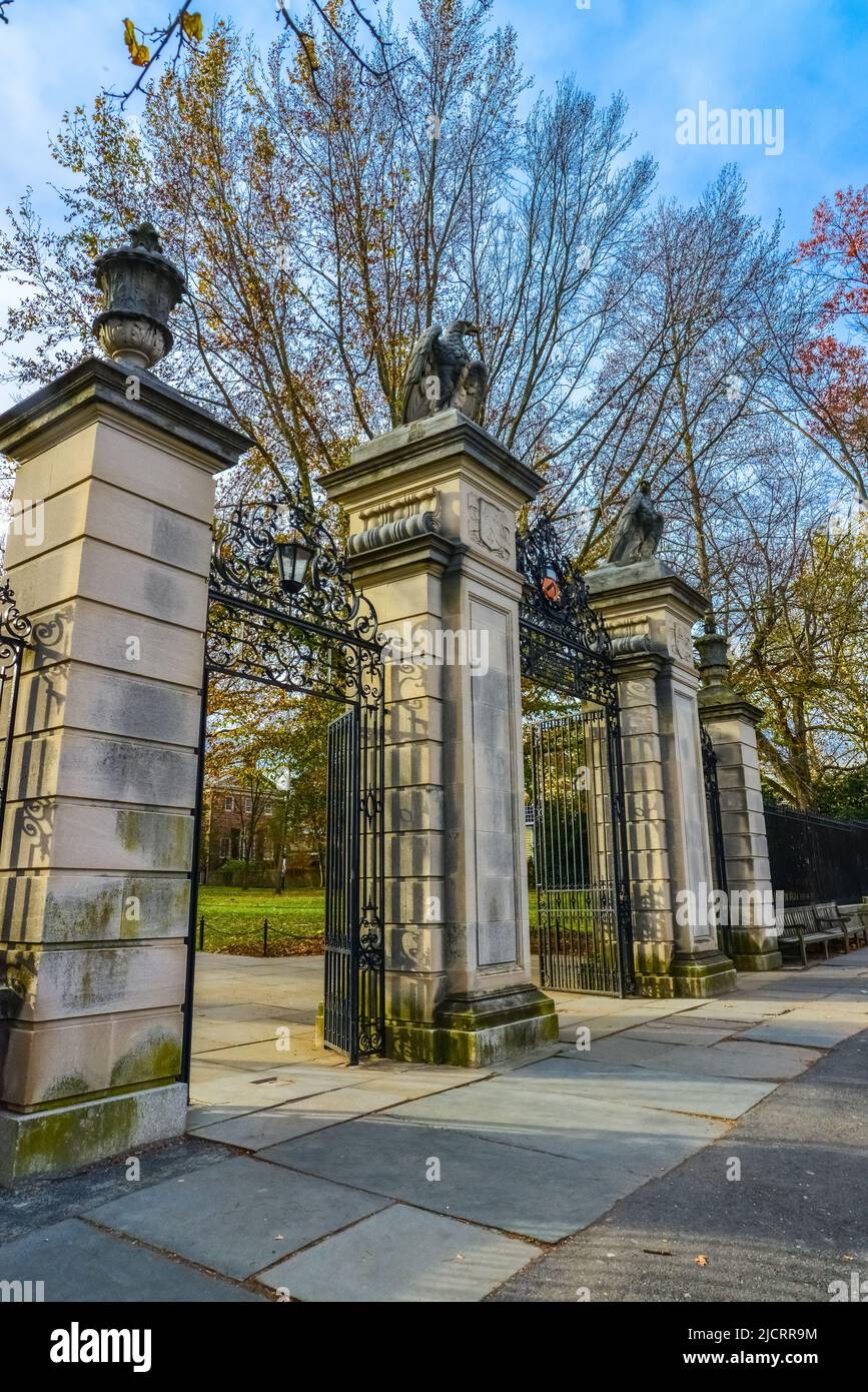 PRINCETON, NJ USA - NOVENBER 12, 2019: Stone column with eagle ...