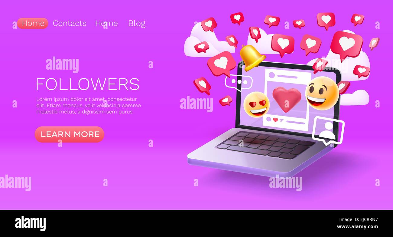 Landing page laptop followers, website banner message. Vector ...