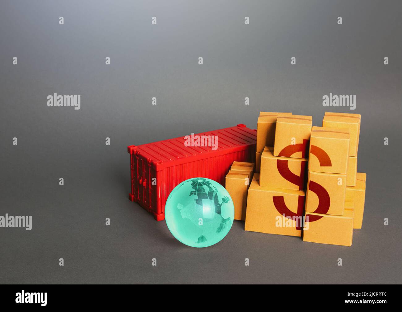 Boxes of goods and dollar symbol. World trade economy. Manufacture ...