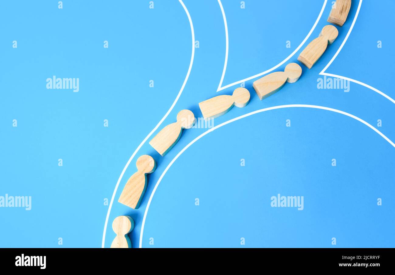 People follow the same direction. Branching out in different directions ...