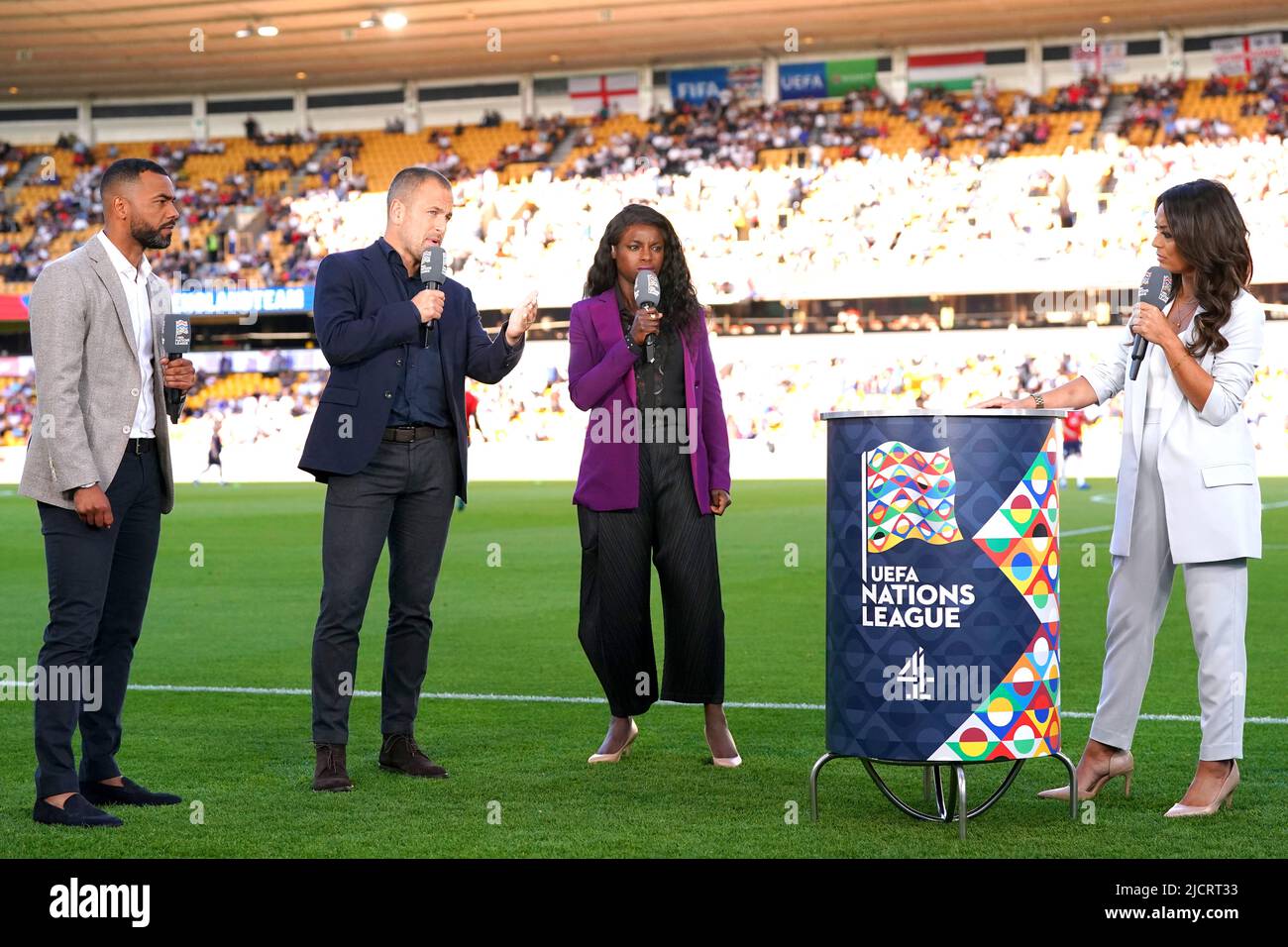 Sports pundits Ashley Cole (left), Joe Cole, Eniola Aluko and tv ...