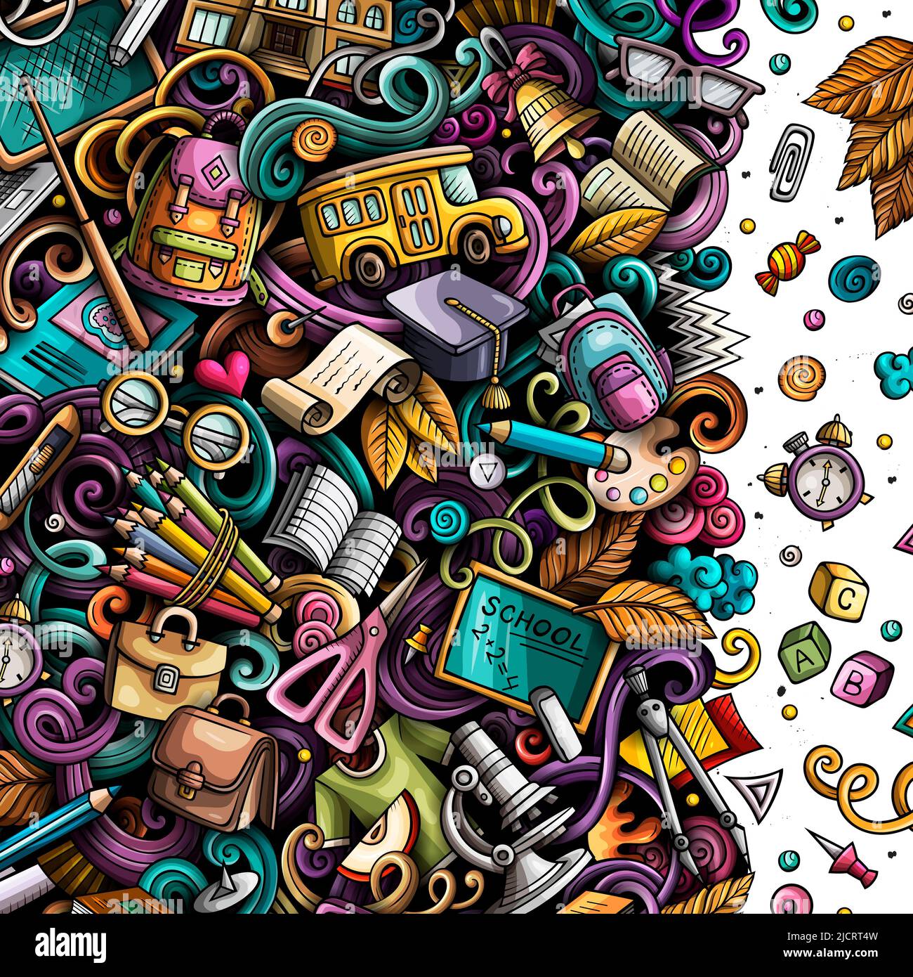 Cartoon raster doodles Back to school frame Stock Photo - Alamy