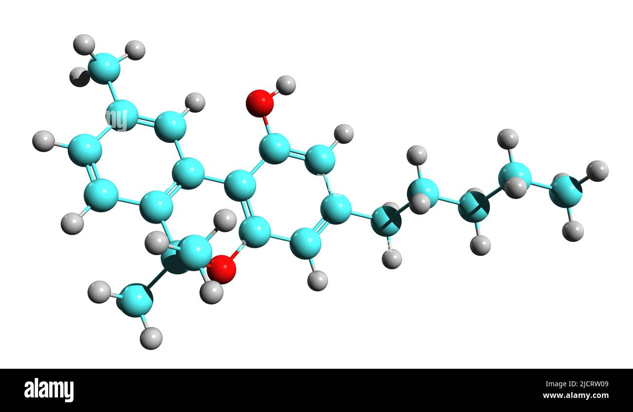 3D image of cannabinol skeletal formula - molecular chemical structure ...