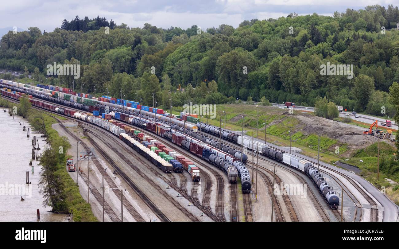 Aerial View of Train Station in the suburban city aeria Stock Photo - Alamy