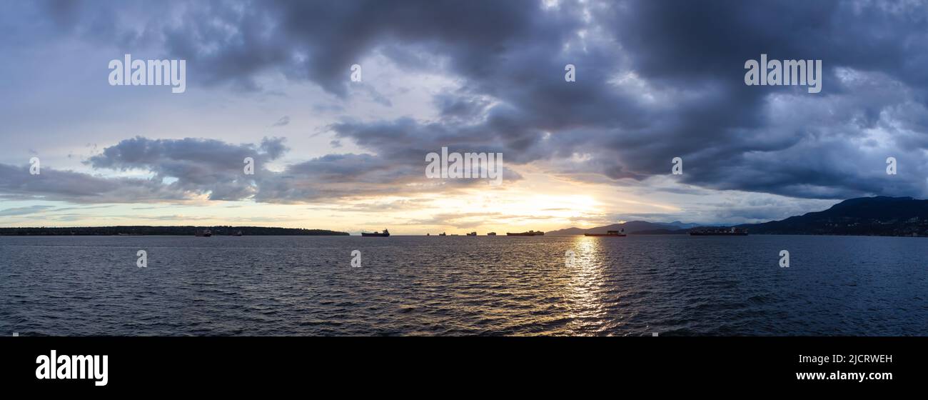 Big Container Ship parked in Burrard Inlet on the West Coast of Pacific ...
