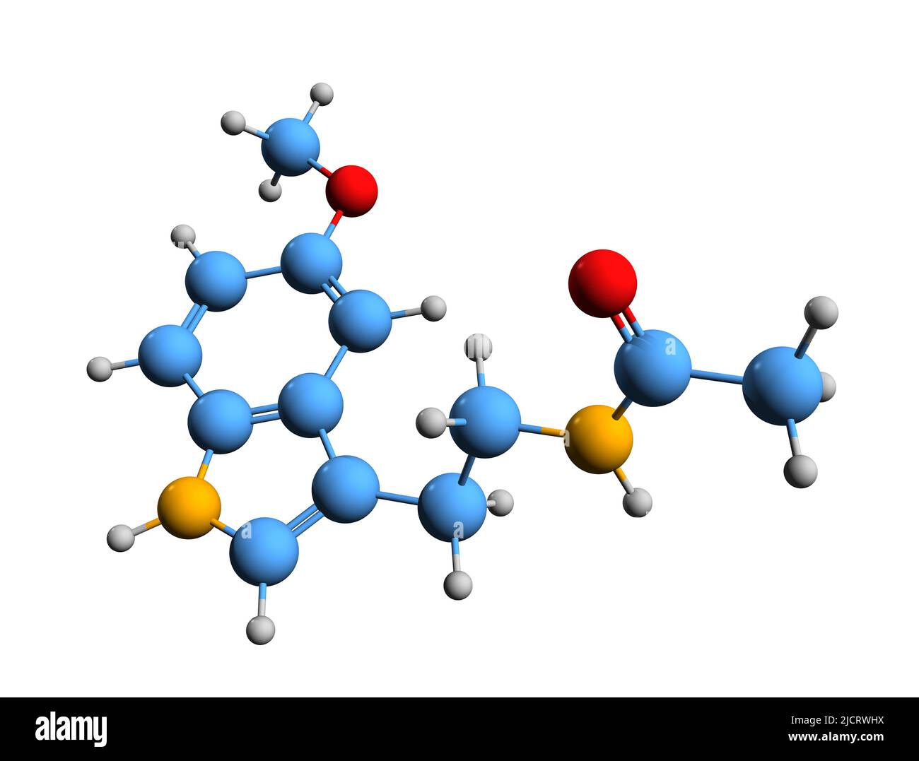 3D image of melatonin skeletal formula - molecular chemical structure ...