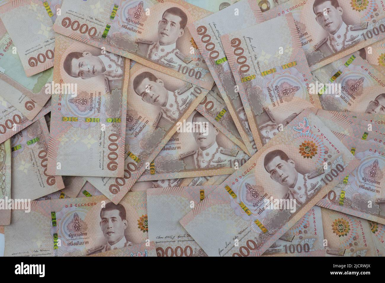Close up A Pile Of One Thousand Thai Baht THB Banknotes Of Thailand