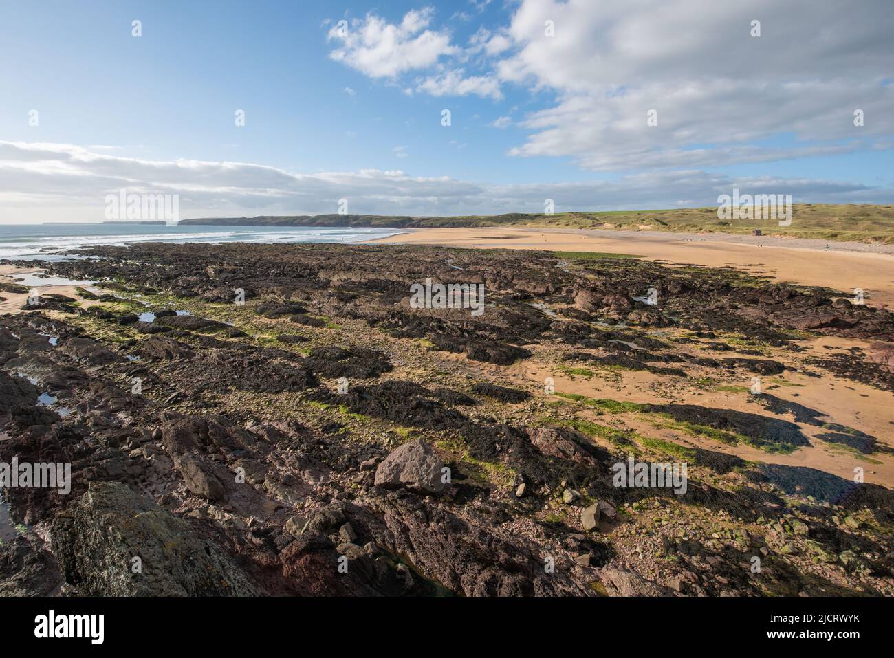 Low tide, Freshwater West beach, Pembrokeshire, Wales, UK Stock Photo ...