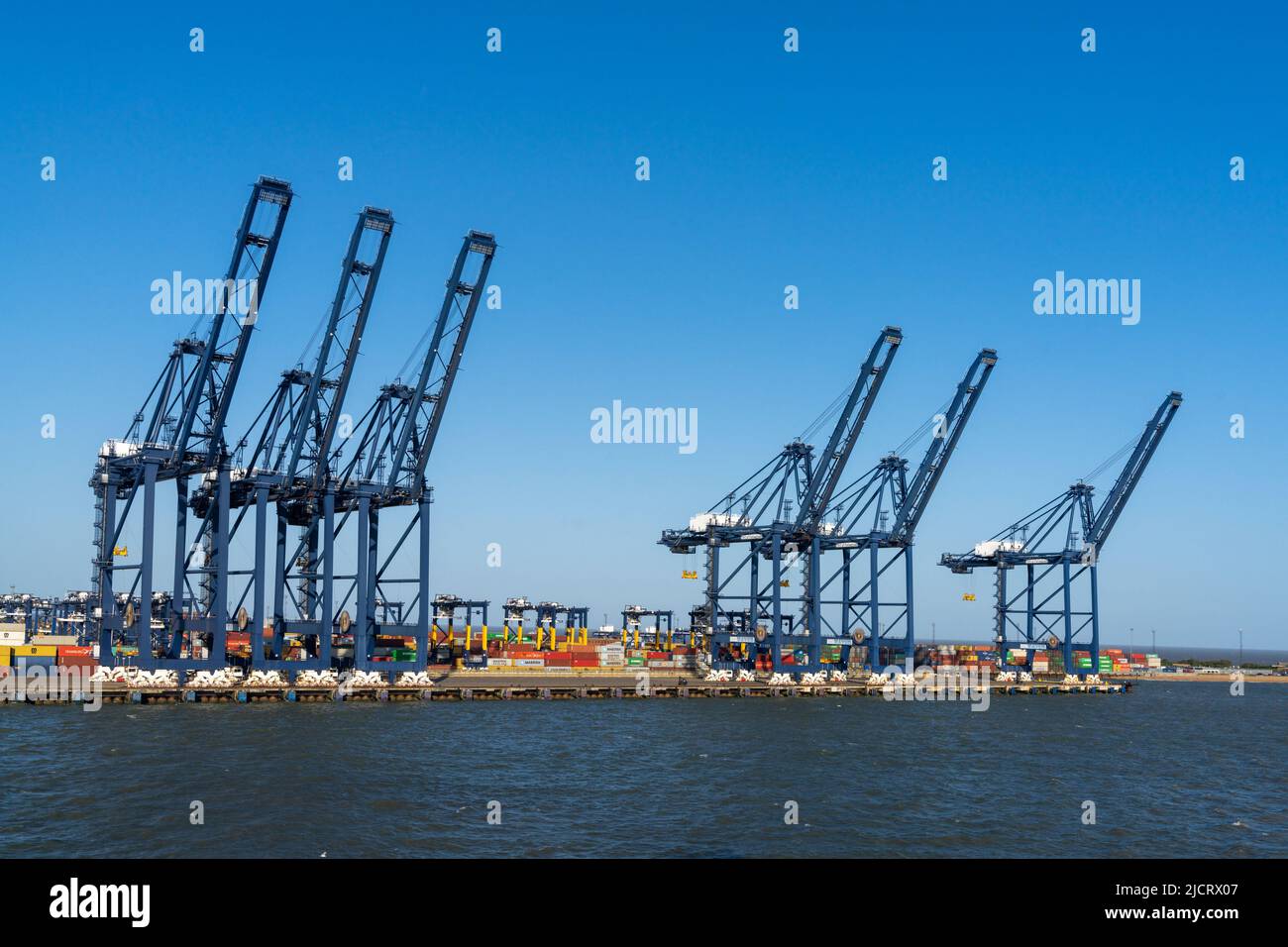 Harwich, England - 10 June, 2022: view of containers and harbor cranes ...