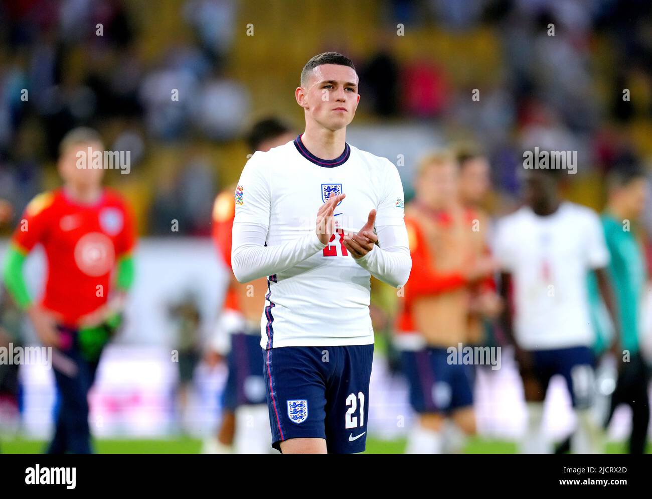 England's Phil Foden applauds the fans at the end of the UEFA Nations ...