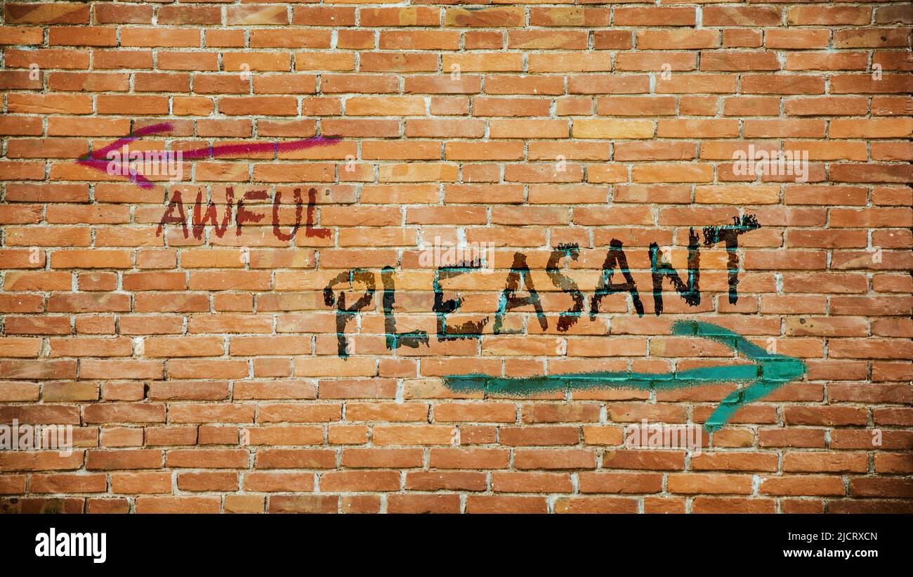 Street Sign the Direction Way to Pleasant versus Awful Stock Photo - Alamy