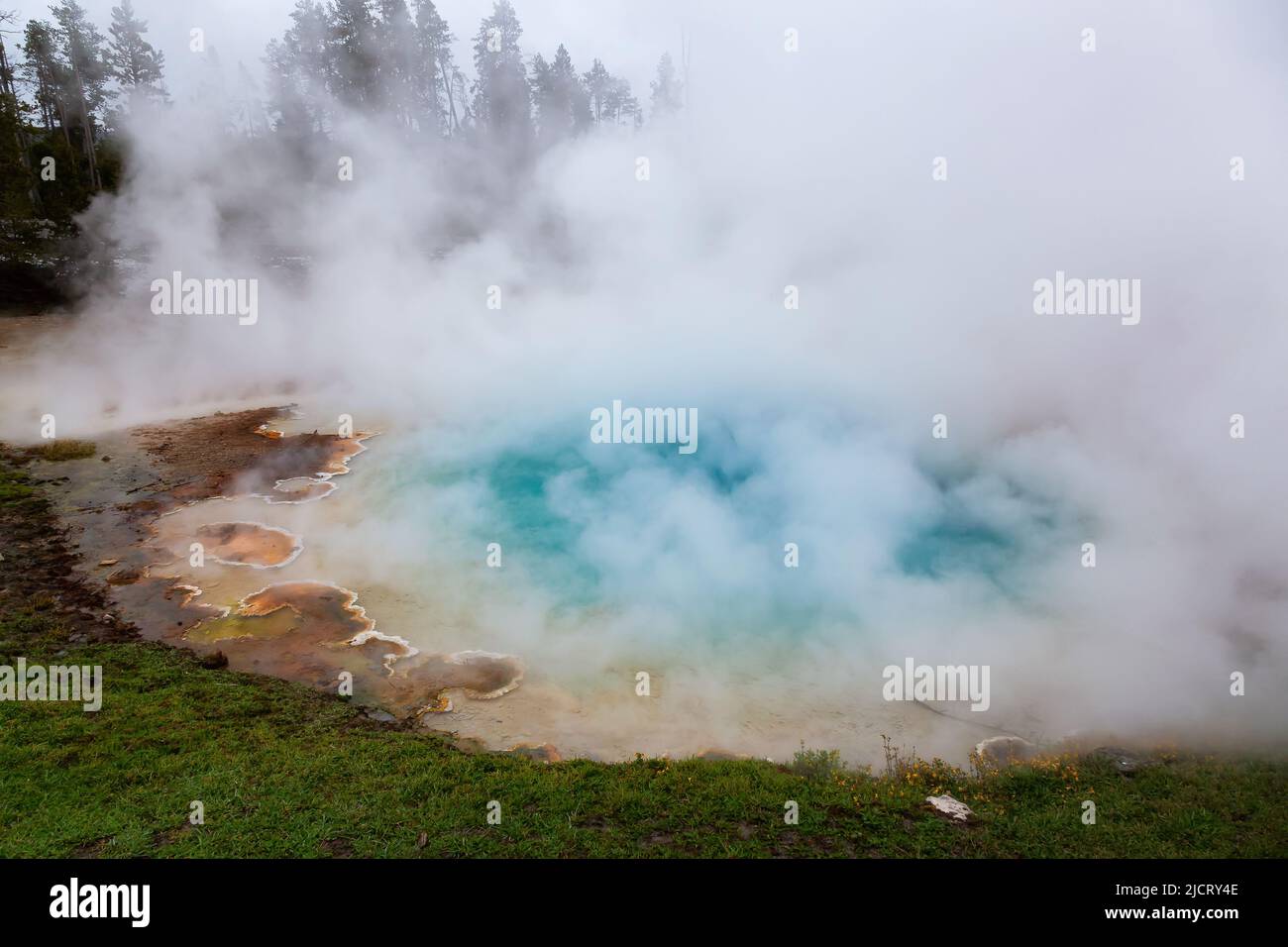 Hot spring Geyser with colorful water in American Landscape Stock Photo ...