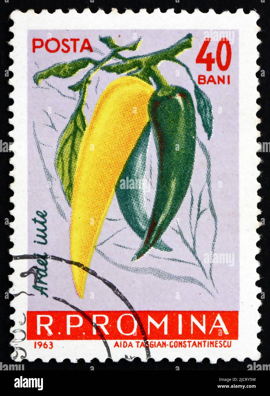 ROMANIA - CIRCA 1963: a stamp printed in the Romania shows Hot Peppers ...