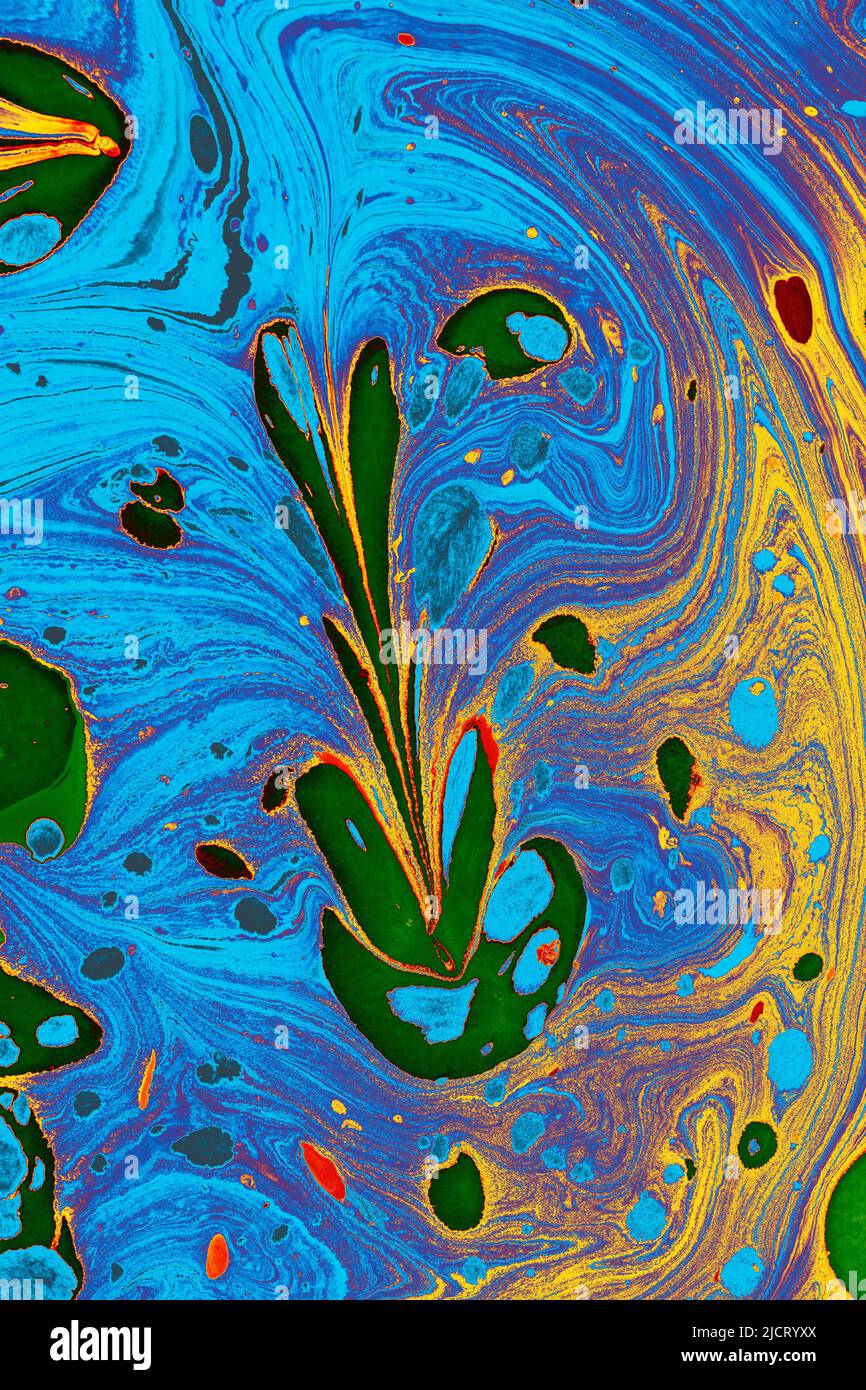 .Traditional art of Ebru marbling. Abstract marbling floral pattern for ...