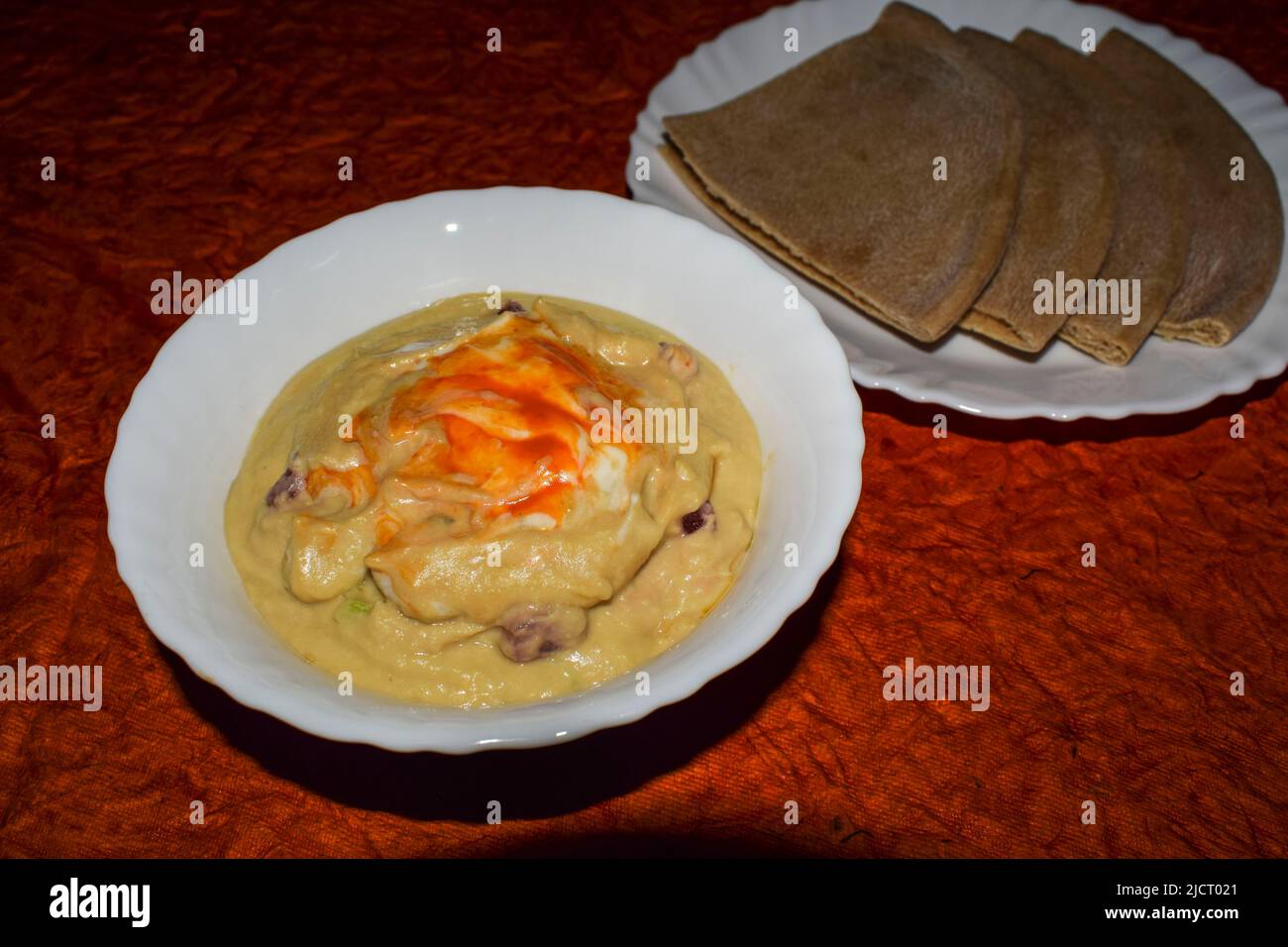 Turkish or Arabic food cuisine Hummus or Humus served in bowl. Hummus ...
