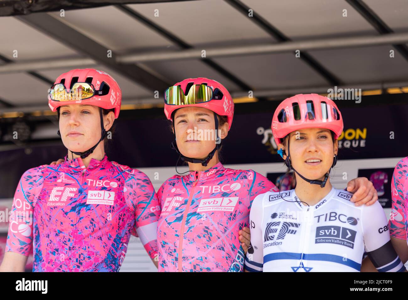 Tanja Erath, Veronica Ewers, Omer Shapira, cyclists of team EF ...